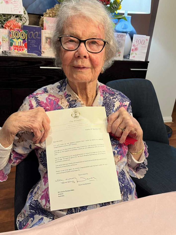 Cecile Hibbs Honoured As She Joins The Seychellois Centenarians Club